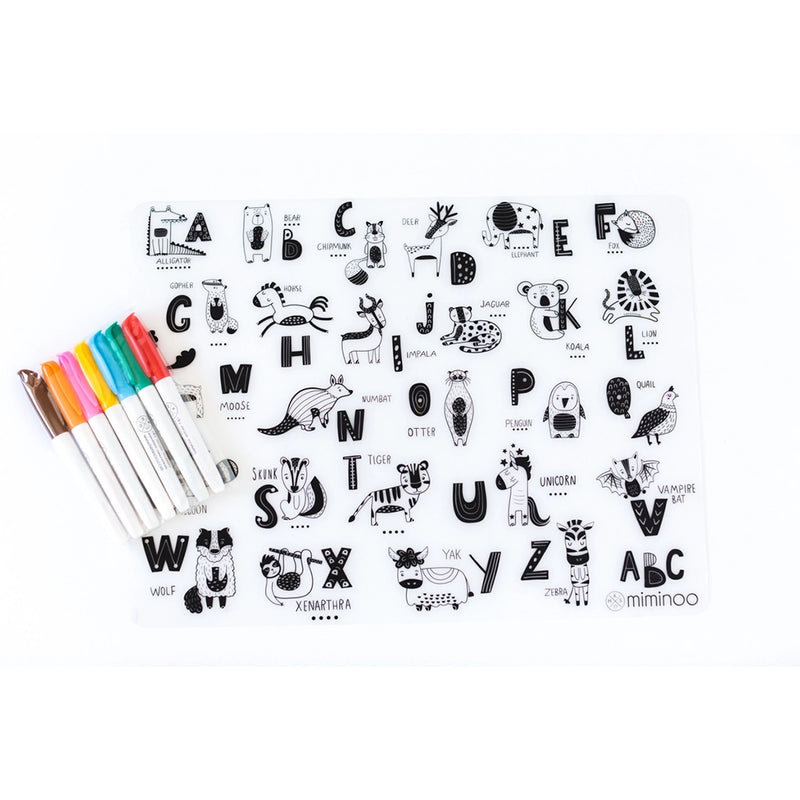 Silicone Reusable Coloring Mat & Safe Markers- ABC Animals